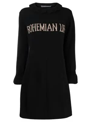 Alberta Ferretti Intarsia-knit Above-knee Length Dress - Black