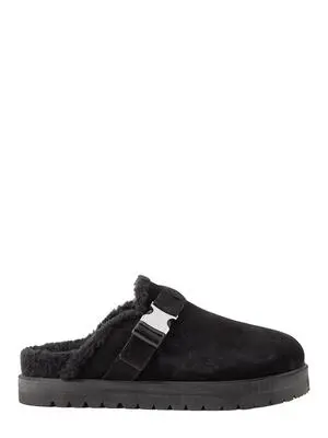 Moncler Mon Faux Shearling-lined Suede Clogs - Black