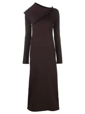 JIL SANDER Asymmetric Collar Maxi Dress - Brown