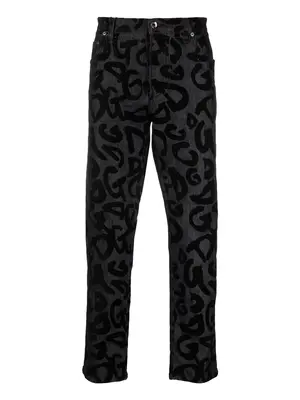 Dolce & Gabbana Flocked Logo Straight-leg Jeans - Black