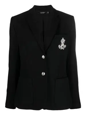 Ralph Lauren Embroidered-logo Single-breasted Blazer - Black