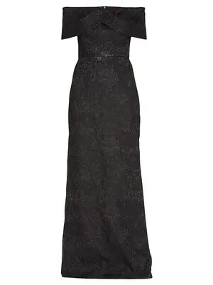 Rickie Freeman For Teri Jon Rickie Freeman For Teri Jon Off-Shoulder Jacquard Gown Black