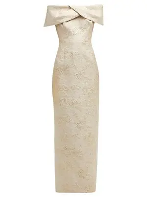 Rickie Freeman For Teri Jon Rickie Freeman For Teri Jon Off-Shoulder Jacquard Gown Gold