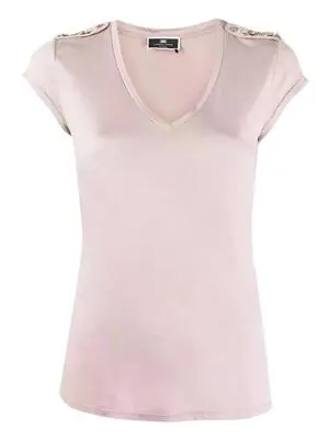 Elisabetta Franchi Chain Detail V-neck T-shirt - Neutrals