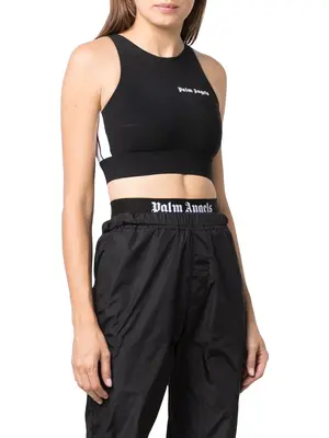 Palm Angels Side-stripe Cropped Top - Black
