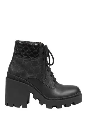 Gucci Gg Supreme Combat Boots - Black