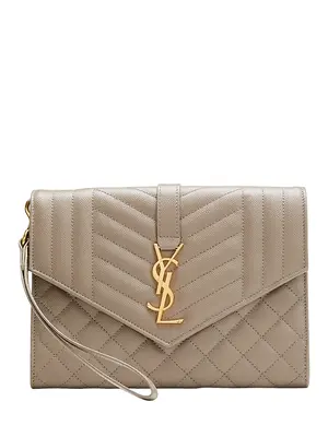 Saint Laurent Envelope YSL Clutch Bag Greyish Brown
