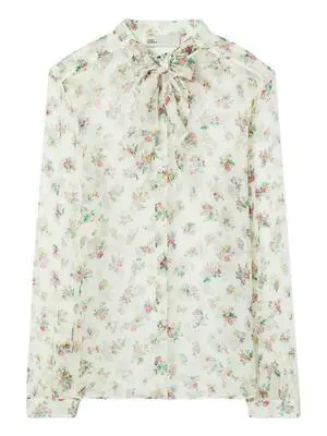 Tory Burch Silk Bow Blouse - Multi Ditsy Floral