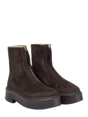 THE ROW Zipped Suede Ankle Boots - Brown