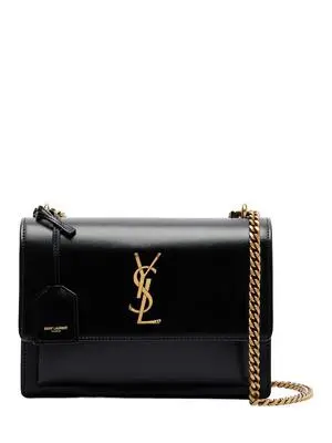 Saint Laurent Sunset Medium Leather Shoulder Bag - Black