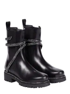 Rene Caovilla Cleo Embellished Leather Chelsea Boots - Black