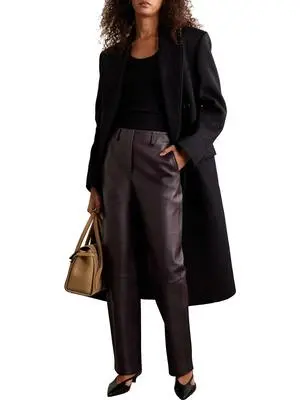 Theory Leather Straight-Leg Pants Black