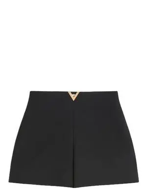 Valentino Garavani Crepe Couture Shorts With V Gold Detail - Black