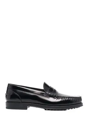 TOD'S Logo Plaque Leather Loafers - Black