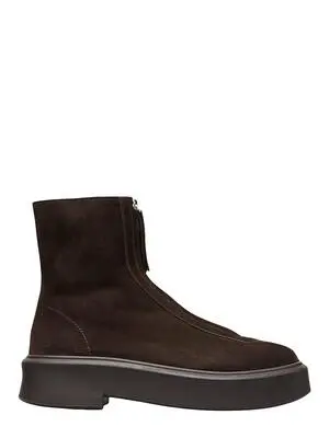 THE ROW Suede Moto Booties - Brown