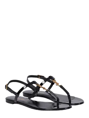 Saint Laurent Cassandra Patent Leather Thong Sandals - Black