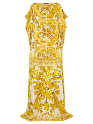 Dolce & Gabbana Maiolica Floral-print Silk-twill Kaftan - Yellow