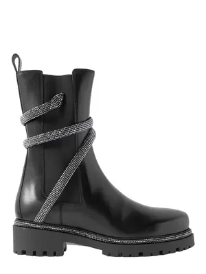 Rene Caovilla Cleo Crystal-embellished Leather Chelsea Boots - Black
