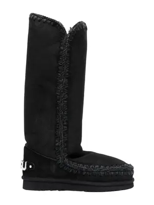 Mou Whipstitched Sheepskin Boots - Black