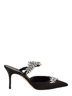 Manolo Blahnik Lurum Crystal-embellished Mules - Black