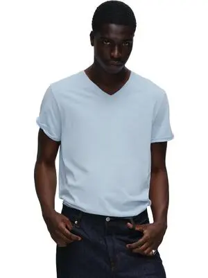 ATM Anthony Thomas Melillo Men's Classic Jersey V-neck T-shirt Cotton Blue