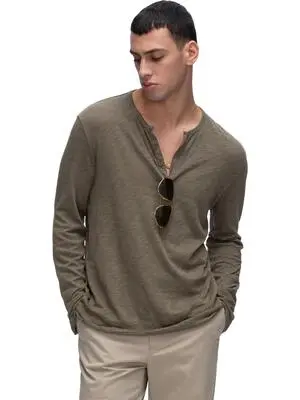 ATM Anthony Thomas Melillo Slub Jersey Destroyed Wash Henley Top - Army