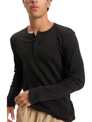 ATM Anthony Thomas Melillo Slub Jersey Destroyed Wash Henley Top - Black