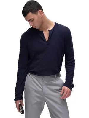 ATM Anthony Thomas Melillo Slub Jersey Destroyed Wash Henley Top - Midnight