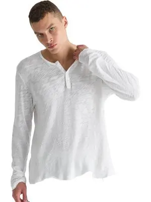 ATM Anthony Thomas Melillo Slub Jersey Destroyed Wash Henley Top - White
