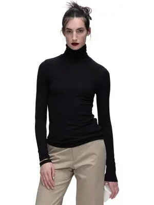 ATM Anthony Thomas Melillo Modal Ribbed Turtleneck T-shirt - Black