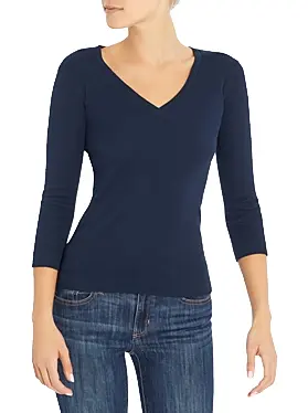 Three Dots Three Dots Solid V-Neck Tee Deep Ocean