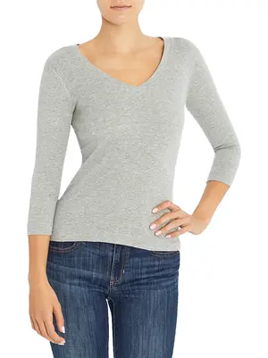 Three Dots Three Dots Solid V-Neck Tee Granite