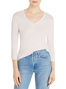 Three Dots Three Dots Solid V-Neck Tee Gray Lilac