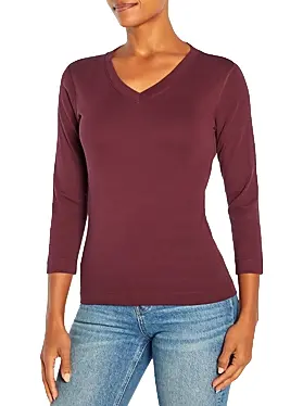 Three Dots Three Dots Solid V-Neck Tee Winetasting