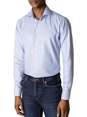 Eton Slim Fit Houndstooth Dress Shirt - Light Blue