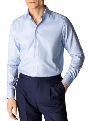 Eton Contemporary Fit Diagonal Weave Shirt Blue