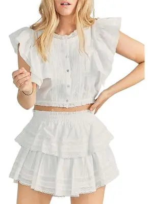 LoveShackFancy Ruffled Mini Skirt - Antique White