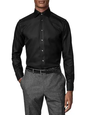 Eton Slim Fit Diagonal Weave Shirt Black