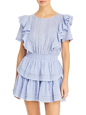 LoveShackFancy Loveshackfancy Natasha Eyelet Mini Dress Heather Blue
