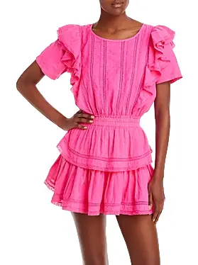 LoveShackFancy Loveshackfancy Natasha Eyelet Mini Dress Watermelon Ice