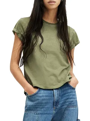 ALLSAINTS AllSaints Anna Cuffed Sleeve T-Shirt Grass Green