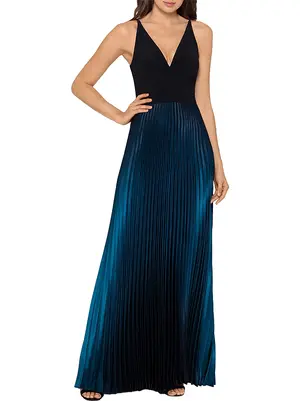 Aqua Aqua Pleated Shimmer Gown - Exclusive Black/teal