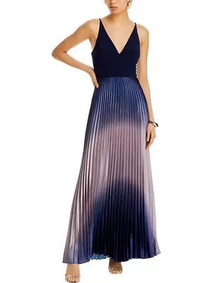 Aqua Aqua Pleated Shimmer Gown - Exclusive Navy/blue