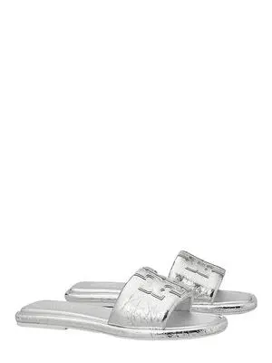 Tory Burch Double T Sport Slide Sandals - Silver