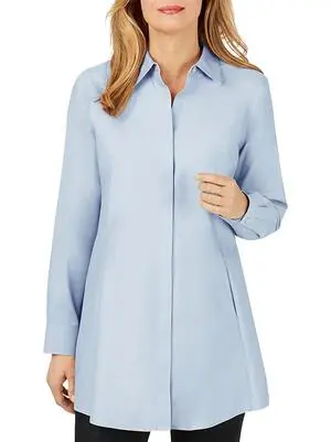 Foxcroft Cici Cotton Non-Iron Tunic Shirt Blue Wave
