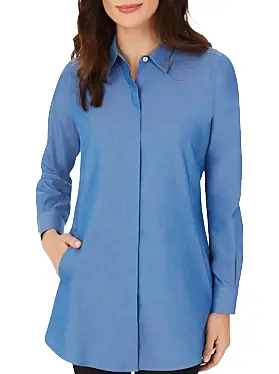 Foxcroft Cici Cotton Non-Iron Tunic Shirt Mountain Blue