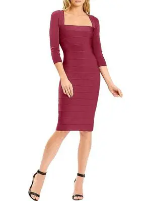 Herve Leger Icon Square Neck Bandage Dress - Dark Red