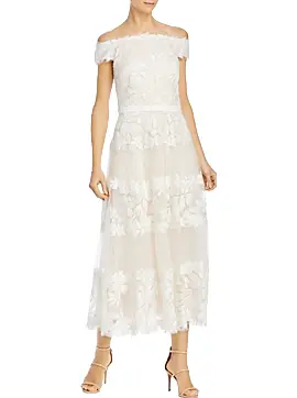 Tadashi Shoji Adriane Floral Embroidered Tea-Length Dress Ivory/petal