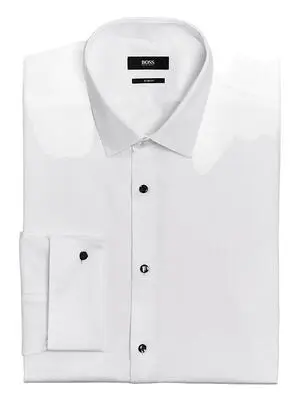 BOSS Jasper Pique Slim Fit Tuxedo Shirt - White