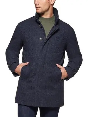 NORWEGIAN WOOL Stretch Down-filled Car Coat - British Blue Herringbone